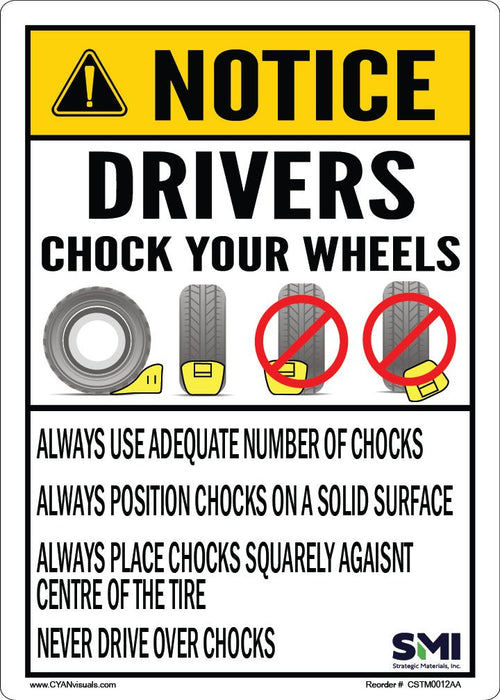 NOTICE Sign - 'Drivers Chock Your Wheels'